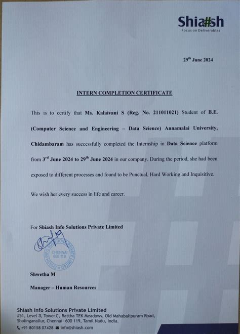 Kalaivani S On Linkedin Internship Datascience Careerdevelopment Shiashinfosolutions