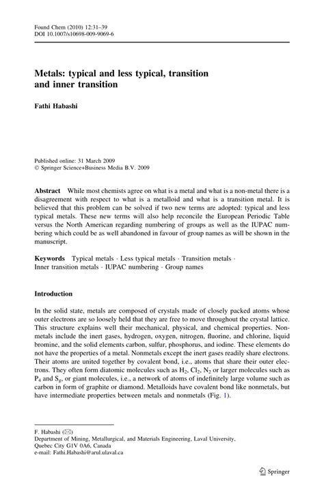 Pdf Metals Typical And Less Typical Transition And Inner Transition