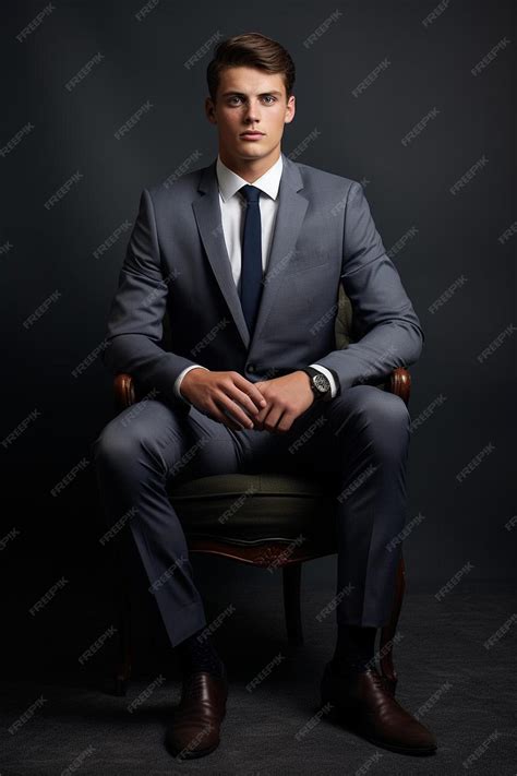 Premium Photo A Man In A Suit Sits In A Chair With A Black Background