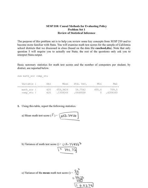 PS Problem Set With Stata SESP Causal Methods For Evaluating Policy Problem Set