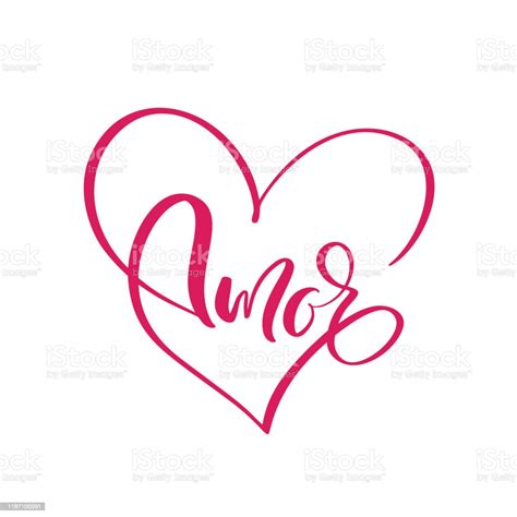 아모르 손으로 그린 문구 스페인어로 사랑 발렌타인 데이에 대한 문자 텍스트 잉크 빨간색 그림입니다 현대 브러시 서예 흰색 배경에 격리 격언에 대한 스톡 벡터 아트 및 기타