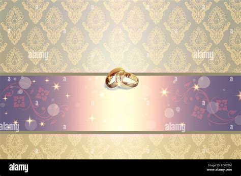 Elegant Background With Beautiful Patterns And Gold Rings For The Design Of Wedding Invitation