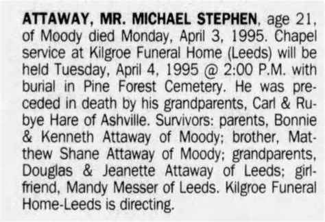 Michael Stephen Attaway 1974 1995 Find A Grave Memorial