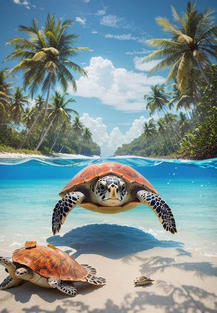Premium Ai Image Flat Earth On A Sea Turtles Back Sea Turtle Is Crawling Out Of The Ocean Onto