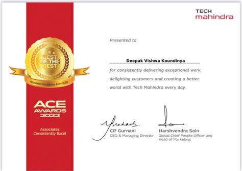 Techmahindra Leaders Hattrick Aceawards Thankyouteam Thankful Deepak Koundinya 10 Comments