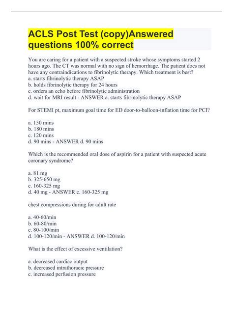 Aha Acls Acls Post Test Acls Final Exam Acls Post Bundled Solutions