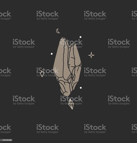 로고 요소 크리스탈 실루엣의 보헤미안 마술 아트 초승달과 검은 색 배경에 고립 된 심플한 스타일의 별의 손으로 그린 벡터 추상 스톡 플랫 그래픽 일러스트 0명에 대한 스톡