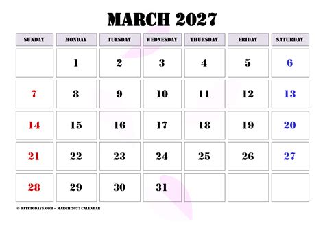March 2027 Calendar Printable Pdf With Holidays