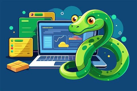 Ilustración Vectorial De La Codificación De Python Verde Lindo En El Portátil Vector Premium