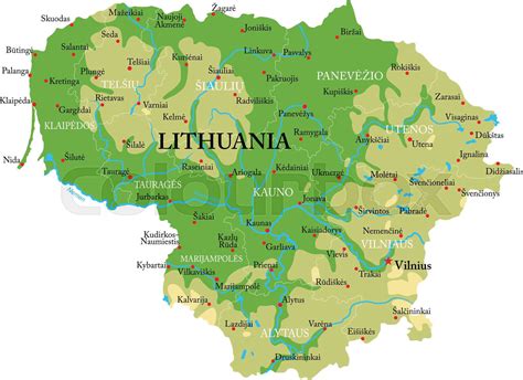 Lithuania Physical Map Stock Vector Colourbox