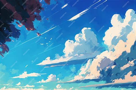 Premium Photo Blue Sky With Clouds Blue Sky With Clouds In Manga