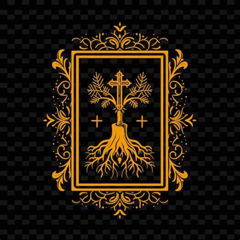 Premium Psd Burdock Root Symbol Logo With Decorative Border And Cross