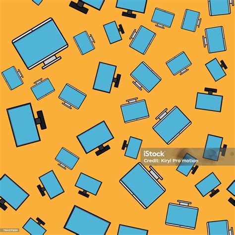 매끄러운 패턴 현대 디지털 직사각형 Lcd 액정 얼음 Led Ips 와이드 스크린 프레임리스 모니터 화면 노란색 배경에 고립 된 기술의 질감 벡터 일러스트레이션 0명에 대한