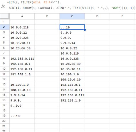Sorting Sort Spreadsheet By Column Containing Ip Addresses One Ip Address Per Cell Stack