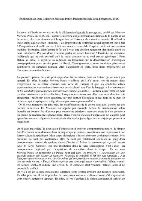 Explication De Texte Maurice Merleau Ponty Phénoménologie De La