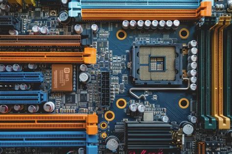 Computer Motherboard With Complex Circuits And Microchips Focused On Technology Premium Ai