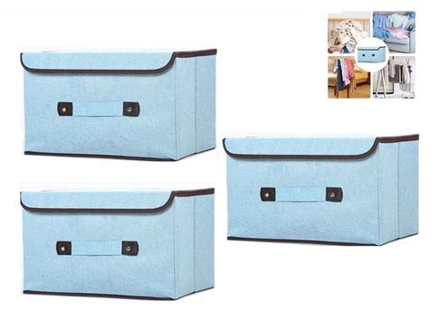 Storage Boxes [3 Pack] Topboutique Large Linen Fabric Foldable Storage Cubes Bin Box Containers