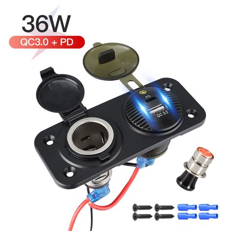 12 24v 36w 고속 충전 해양 Usb C 콘센트 패널 담배 라이터 소켓 분배기 Pd 및 Qc 30 자동차 전원 어댑터