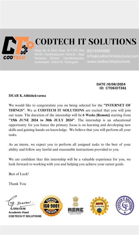 Abhishekvarma K On Linkedin Codtechsolutions Ece Consitency Hardwork