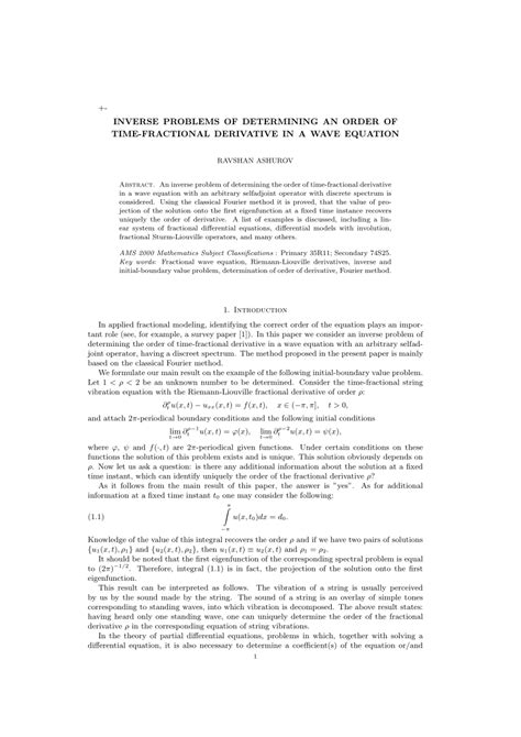 Pdf Inverse Problem Of Determining An Order Of The Caputo Time Fractional Derivative For A