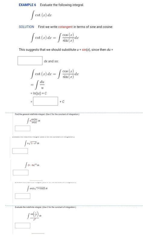 Solved EXAMPLE 6 Evaluate The Following Integral Cot 2 Chegg Com