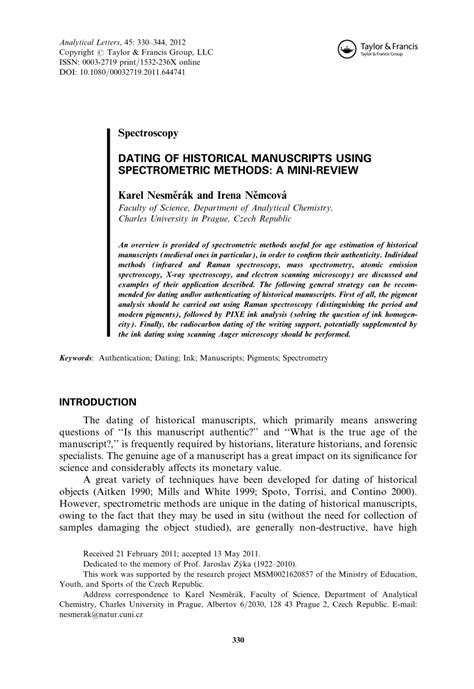 Pdf Dating Of Historical Manuscripts Using Spectrometric Methods A Mini Review