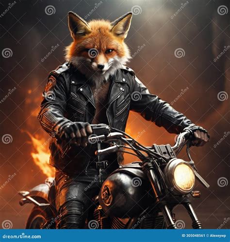 Fox Biker On A Chopper Stock Image Image Of Attractive 305048561