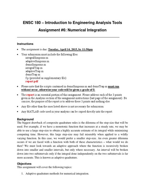 472 Assignment 6 Pdf Integral Matlab