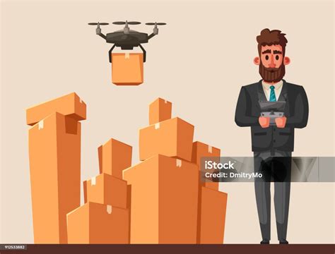 공기 배달에 대 한 무인 비행기 현대 기술입니다 만화 벡터 일러스트 레이 션 Multicopter에 대한 스톡 벡터 아트 및 기타 이미지 Multicopter 가득 찬