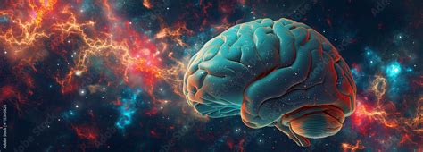 3d Brain In Space Illustration Cognitive Science Educational