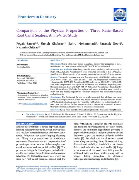 Pdf Comparison Of The Physical Properties Of Three Resin Based Root Canal Sealers An In Vitro
