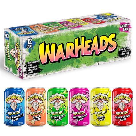 Warheads Sour Soda Variety Pack, Classic Candy Flavors, 12oz Cans, Pack ...