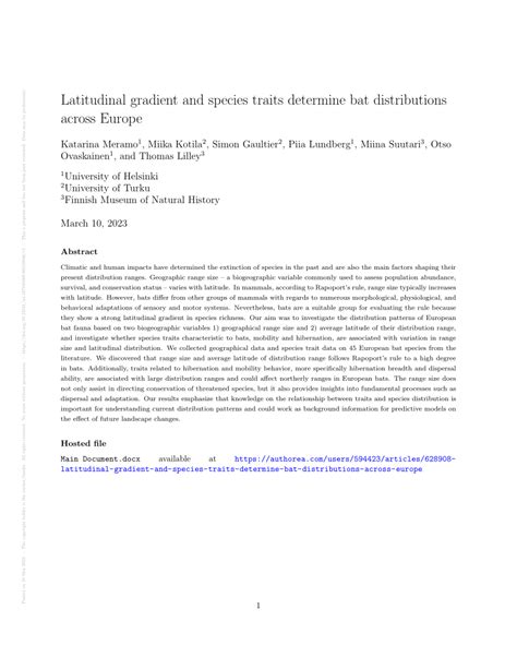 Pdf Latitudinal Gradient And Species Traits Determine Bat Distributions Across Europe