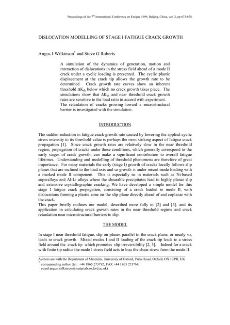 Pdf Dislocation Modelling Of Stage I Fatigue Crack Growth