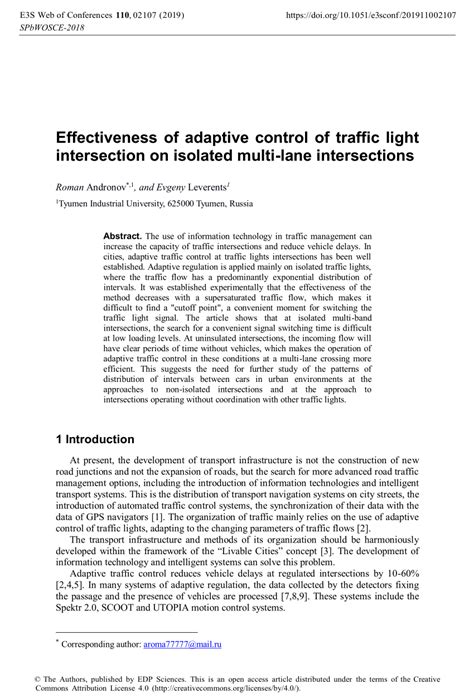 PDF Effectiveness Of Adaptive Control Of Traffic Light Intersection On Isolated Multi Lane