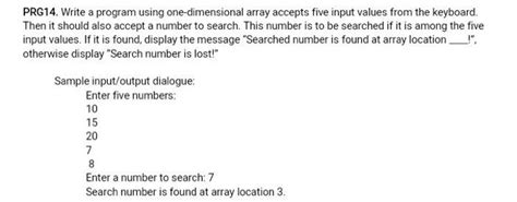 Solved Prg14 Write A Program Using One Dimensional Array