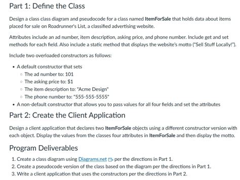 Solved Part 1 Define The Classdesign A Class Class Diagram