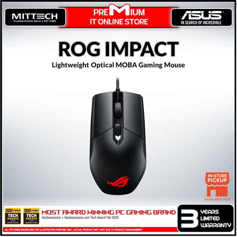 Asus Rog Strix Impact Lightweight Optical Moba Gaming Mouse Aura Sync Rgb Lighting 50dpi