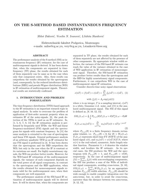 Pdf On The S Method Based Instantaneous Frequency Estimation