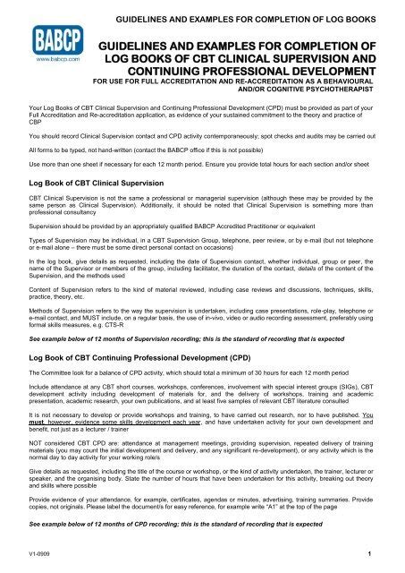 Guidelines For Log Books Babcp