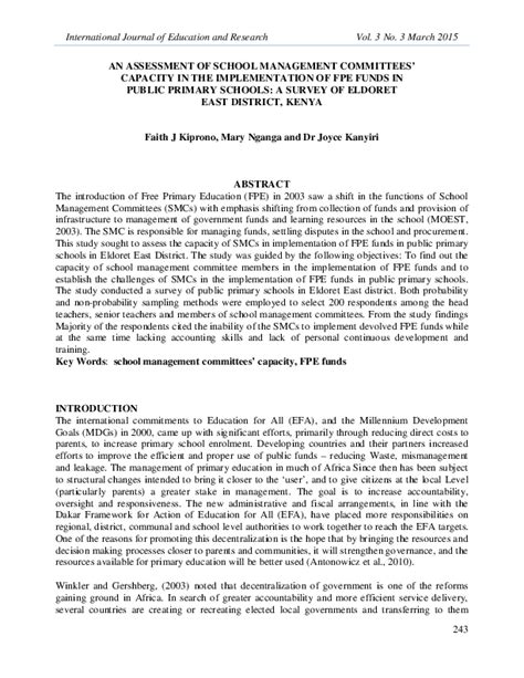 Pdf An Assessment Of School Management Committees Capacity In The Implementation Of Fpe Funds