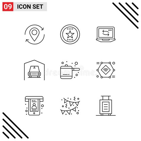 9 User Interface Outline Pack Of Modern Signs And Symbols Of Kitchen Van Medal Garage Laptop