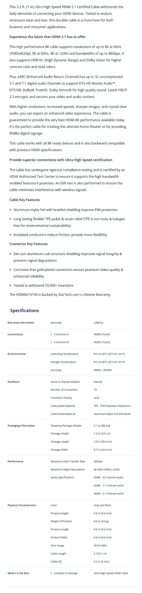 Startech M Certified Ultra High Speed Hdmi Cable K Hz Uhd Hdr Hdmm V M Mwave