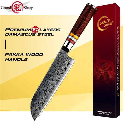 그랜드 샤프 7 산토쿠 요리사 칼 주방 칼 일본 다마스커스 Vg10 스틸 면도기 날카로운 과일 고기 절단 도구 파카 핸들주방 칼 Aliexpress