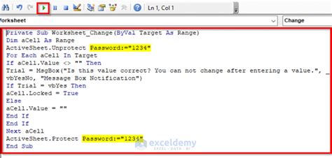 Lock A Cell After Data Entry Using Excel Vba With Message Box Notification Before Locking