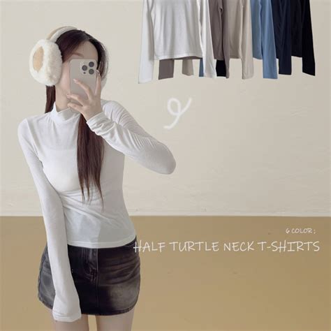 인더화이트 기모추가겨울필수템 목 답답함 없는 반폴라 쫀득 기본 무지 긴팔 티셔츠 겨울 베이직 긴소매 반목 폴라 레이어드티 6color