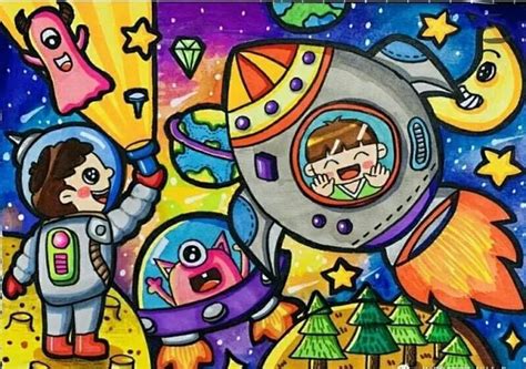 儿童画 太空遨游