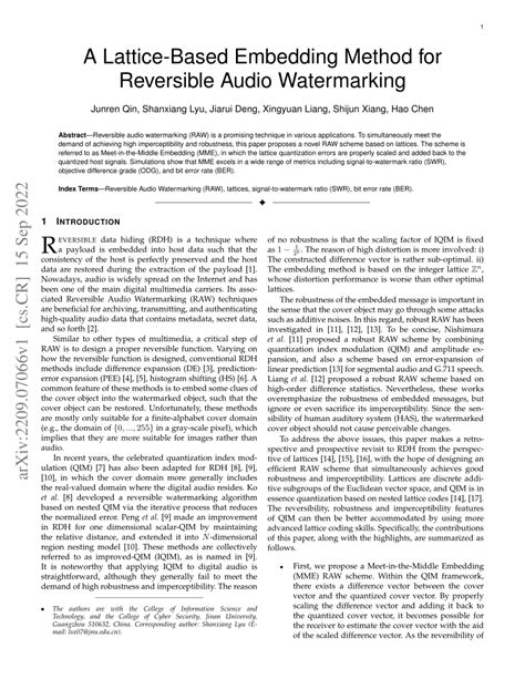 Pdf A Lattice Based Embedding Method For Reversible Audio Watermarking