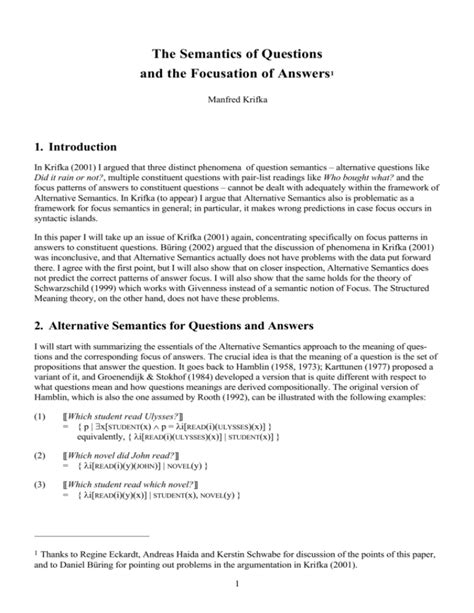 The Semantics Of Questions And The Focusation Of Answers