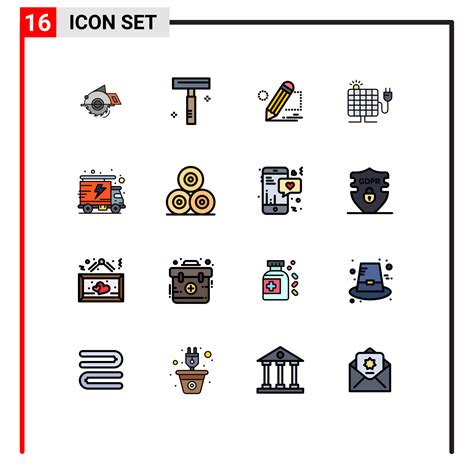 Set Of 16 Modern Ui Icons Symbols Signs For Plug Solar Salon Energy Tablet Editable Creative